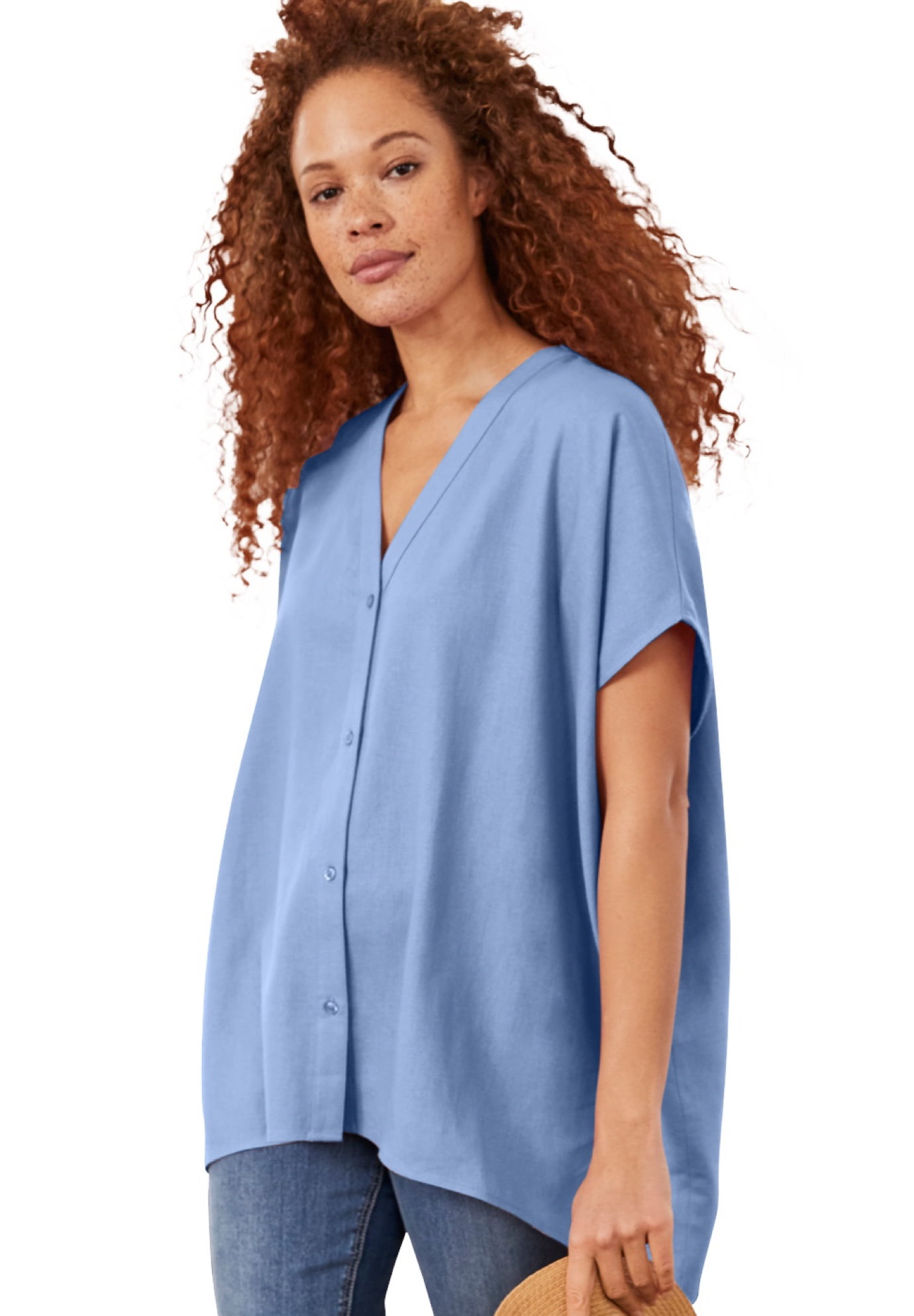 Ellos Women's Button-Front Linen-Blend Tunic Tunic - Walmart.com