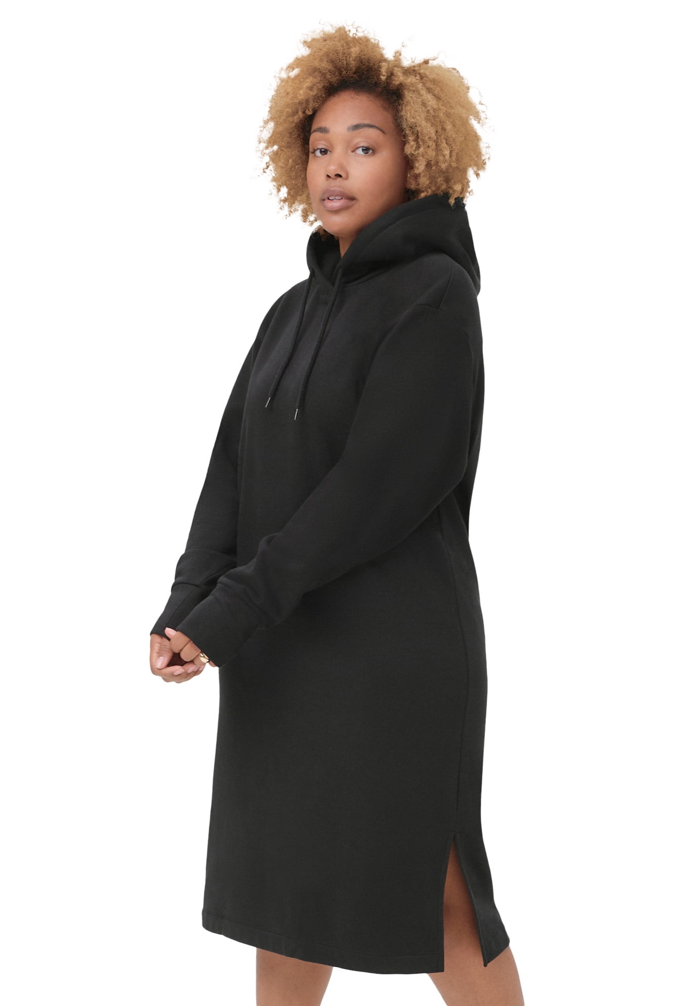 ellos Women's Plus Size Hooded Sweatshirt Dress - 30/32, Black ...