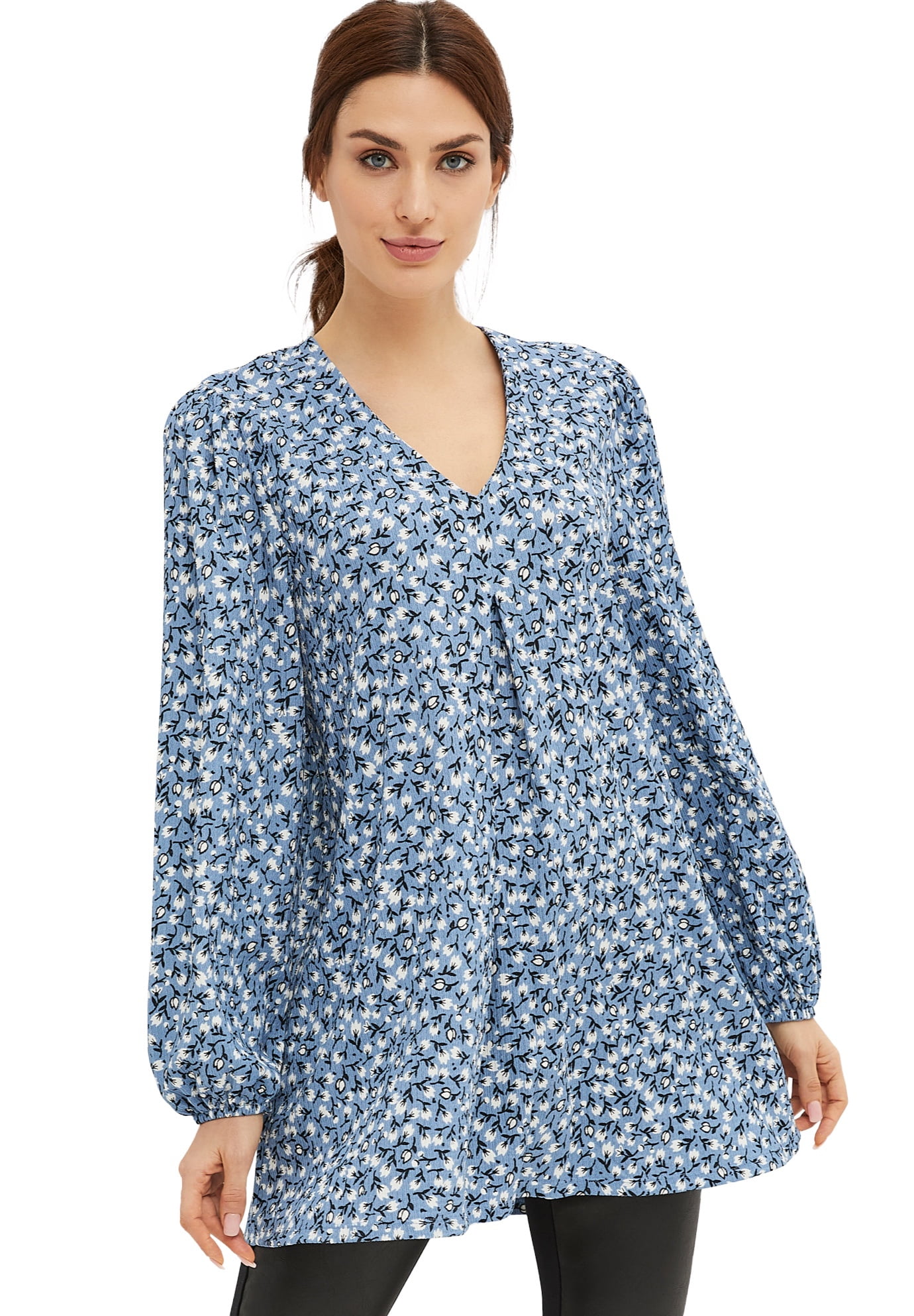 Ellos Women's Inverted Pleat Textured Knit Tunic With Blouson Sleeves ...