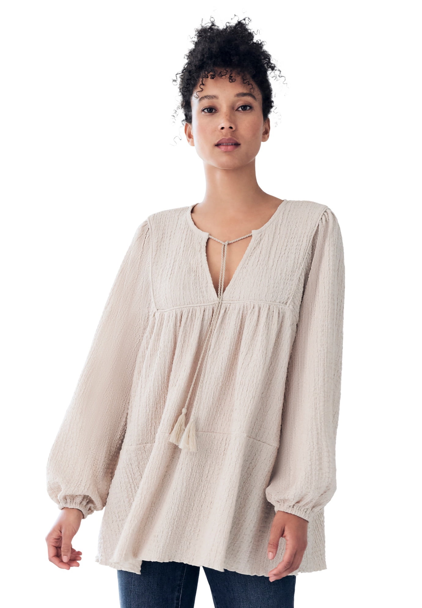 Ellos Women's Keyhole Tiered Textured Knit Tunic - Walmart.com