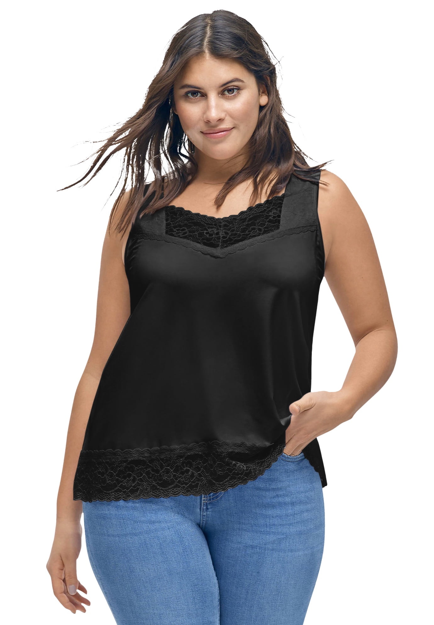 Ellos Women's Lace-Trim Tank Top - Walmart.com