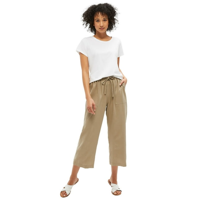 Ellos Women's Linen Blend Drawstring Capris Pants - Walmart Business ...