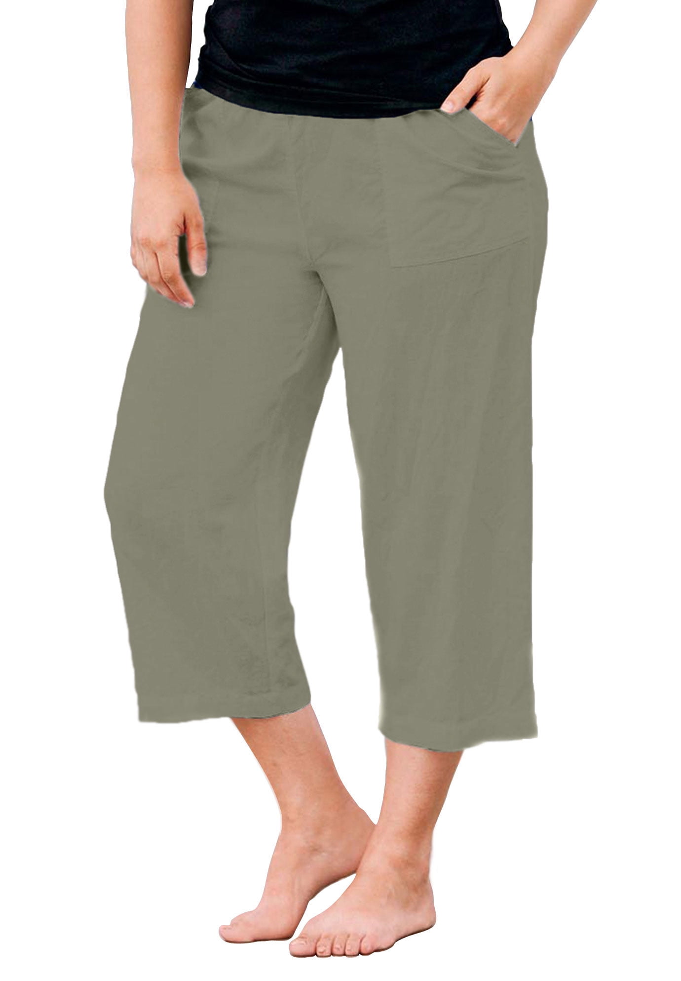Ellos Women's Linen Blend Drawstring Capris Pants - Walmart.com