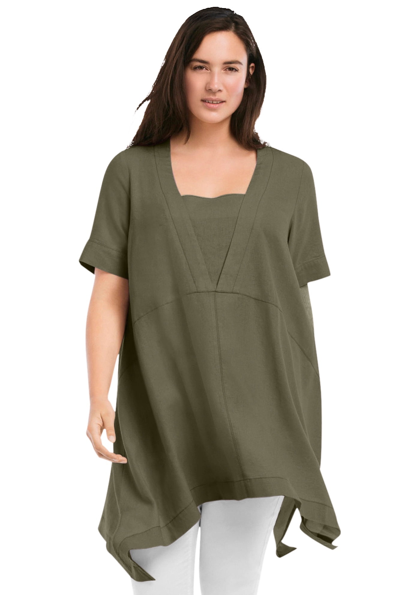 Ellos Women's Linen-Blend Hanky Hem Tunic Tunic - Walmart.com