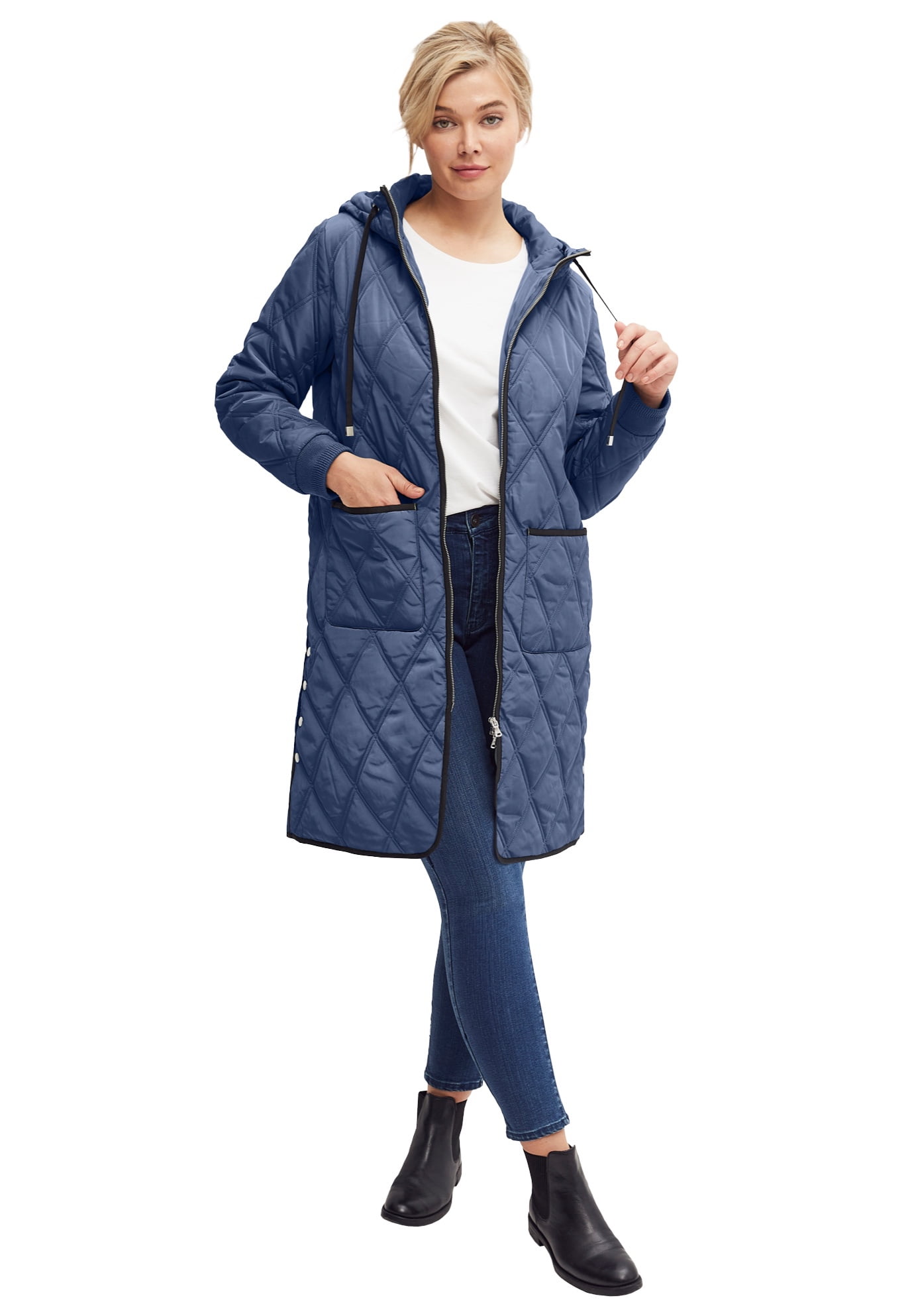 Ellos Women's Long Quilted Hooded Jacket - Walmart.com