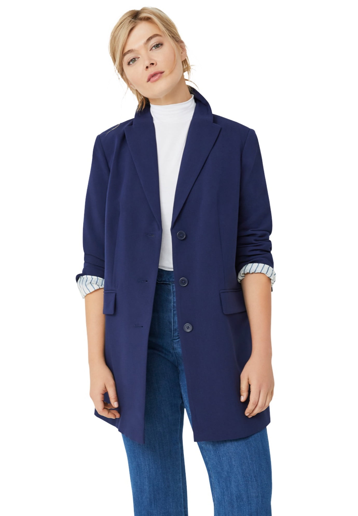 Ellos Women's Plus Size Long Boyfriend Blazer Relaxed Fit Jacket Work ...