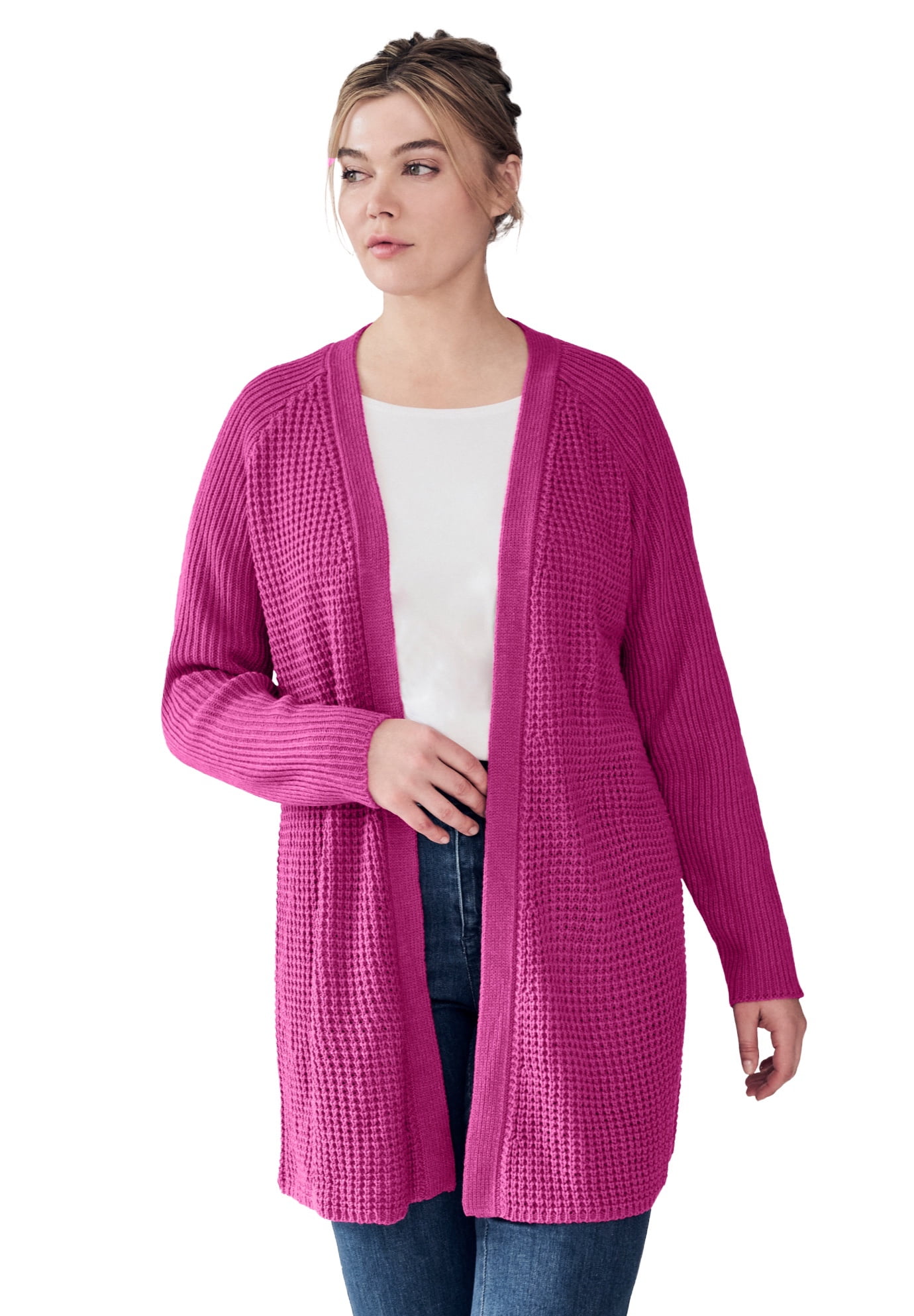 Ellos Women's Plus Size Open Front Waffle Cardigan Oversized Long ...