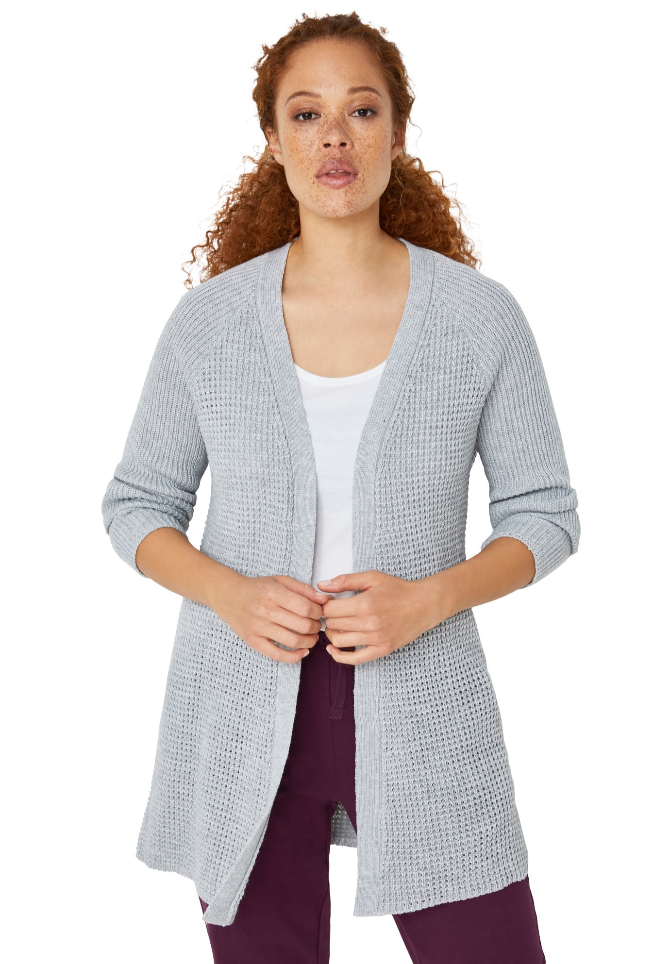 Ellos Women's Plus Size Open Front Waffle Cardigan Oversized Long ...