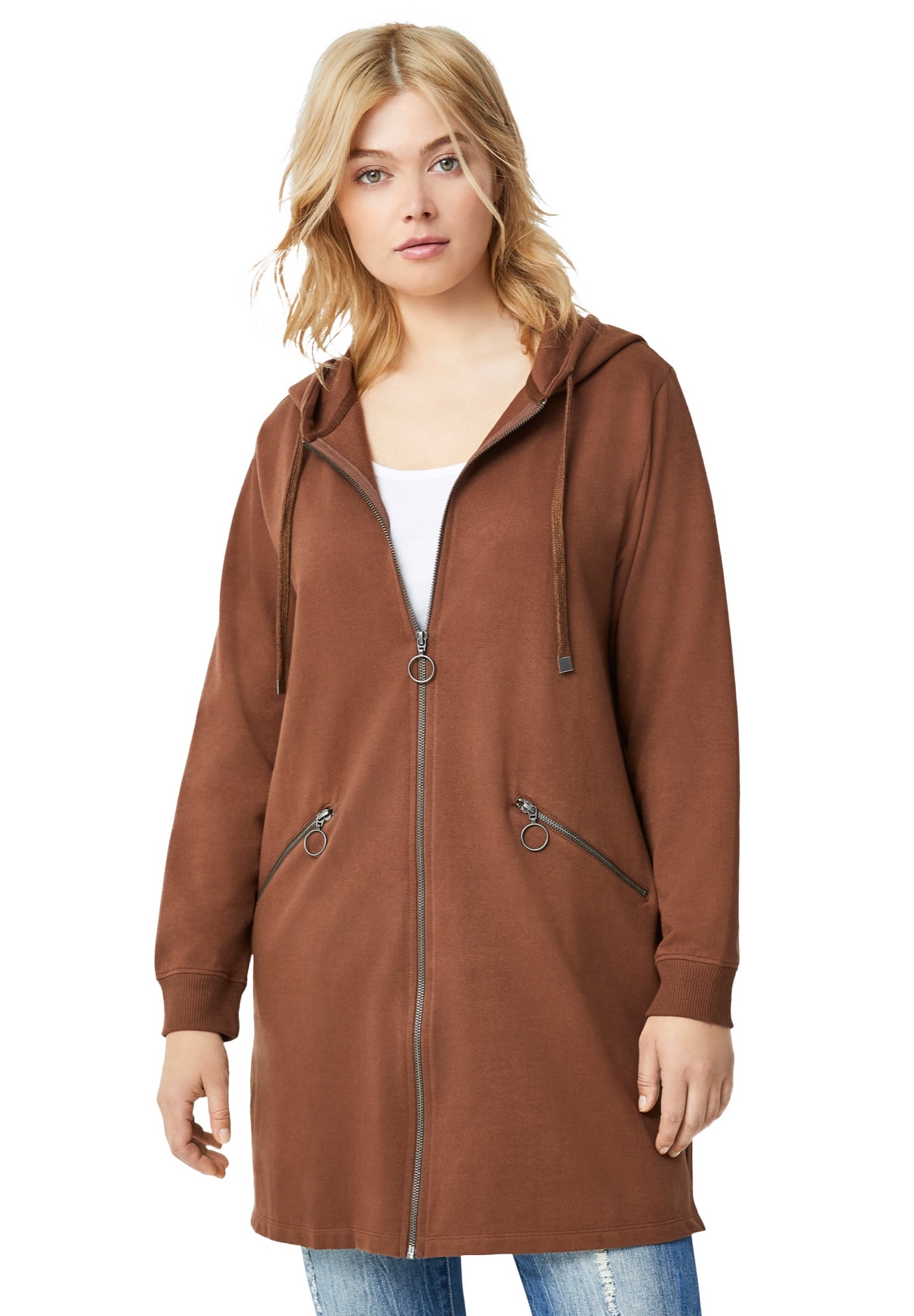 Ellos Women's Plus Size Zip-Front Hoodie With Zip Pockets French Terry ...