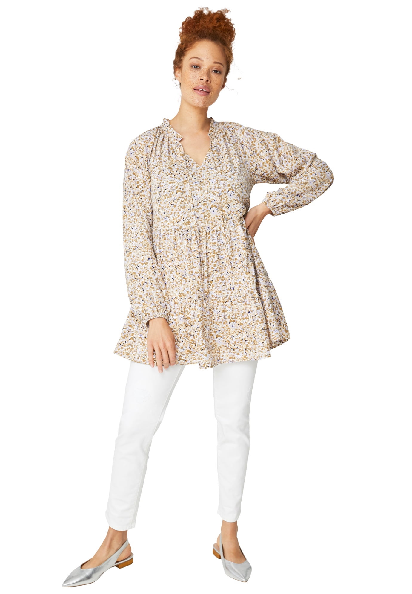 Ellos Women's Ruffle-Neck Tiered Tunic - Walmart.com