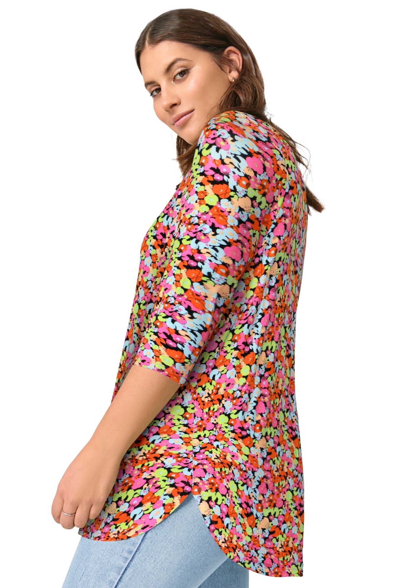 Ellos Women's Three-Quarter Sleeve Curved Hem Tunic - Walmart.com