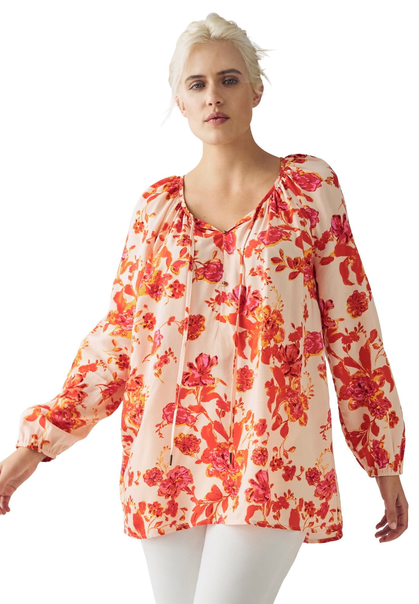 Ellos Women's Tie Neck Peasant Tunic Tunic - Walmart.com