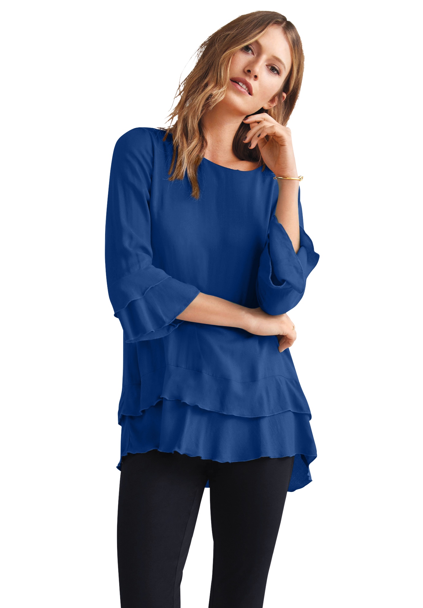 Ellos Women's Tiered Ruffle Tunic Tunic - Walmart.com
