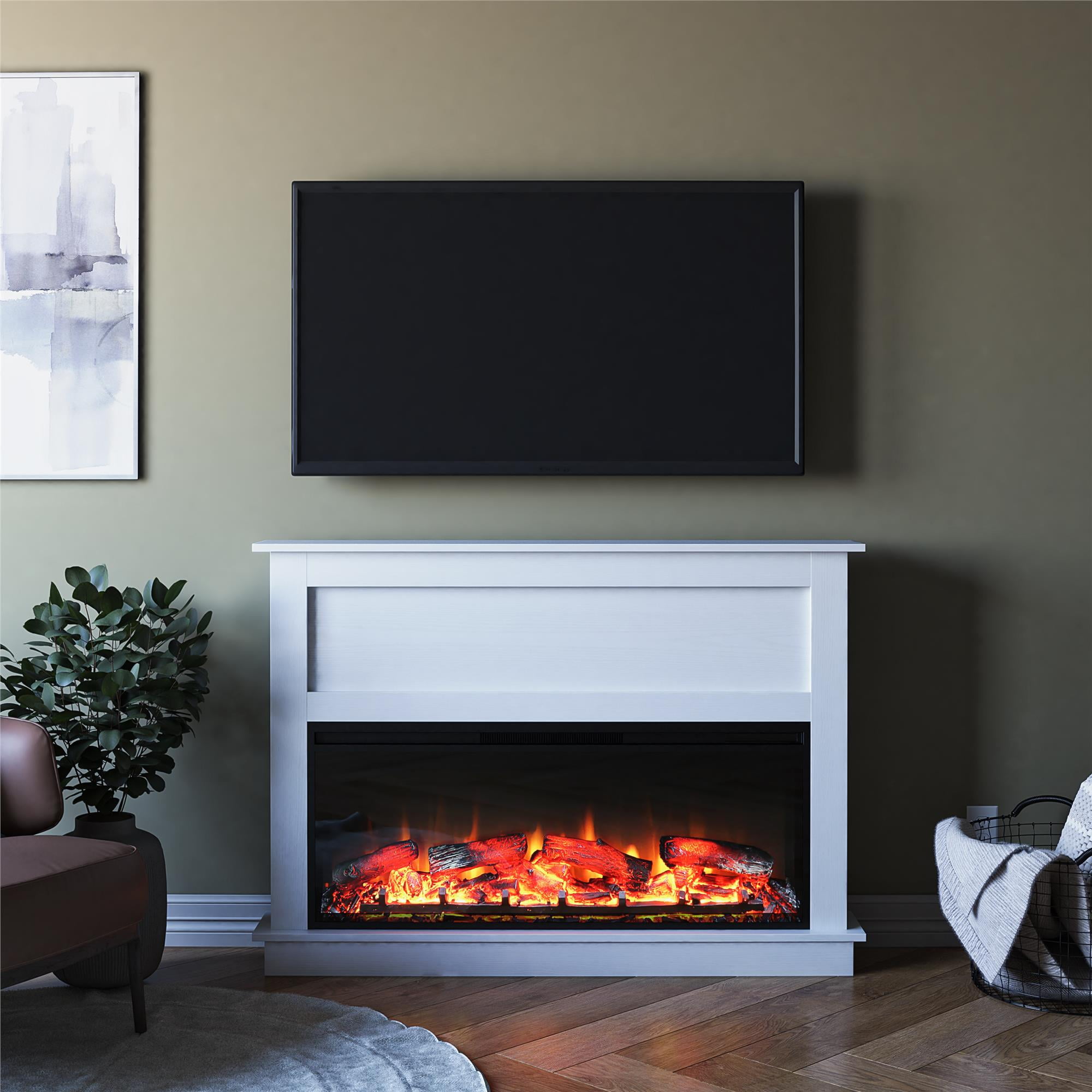 Ellsworth Wide Modern Electric Fireplace Insert with Mantel and Remote ...