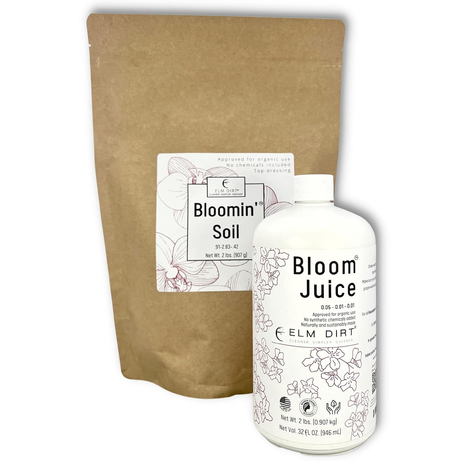 Elm Dirt Plant Food Bundle - Bloom Juice Liquid Fertilizer & Blooming Soil for Vegetables and ...