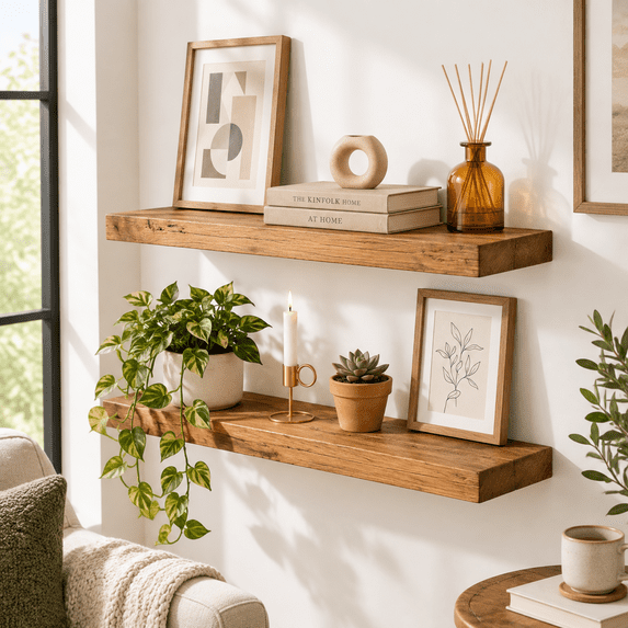 Elm Floating Shelves For Wall - 24 In Rustic Solid Wood With Heavy-duty ...