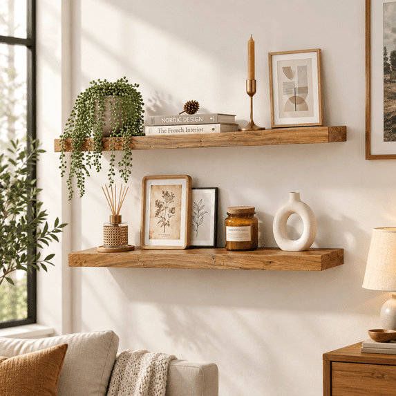 Elm Floating Shelves For Wall - 36 In Rustic Solid Wood With Heavy-duty ...