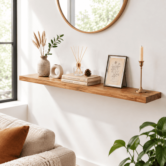 Elm Floating Shelves For Wall - 48 In Rustic Solid Wood With Heavy-duty ...