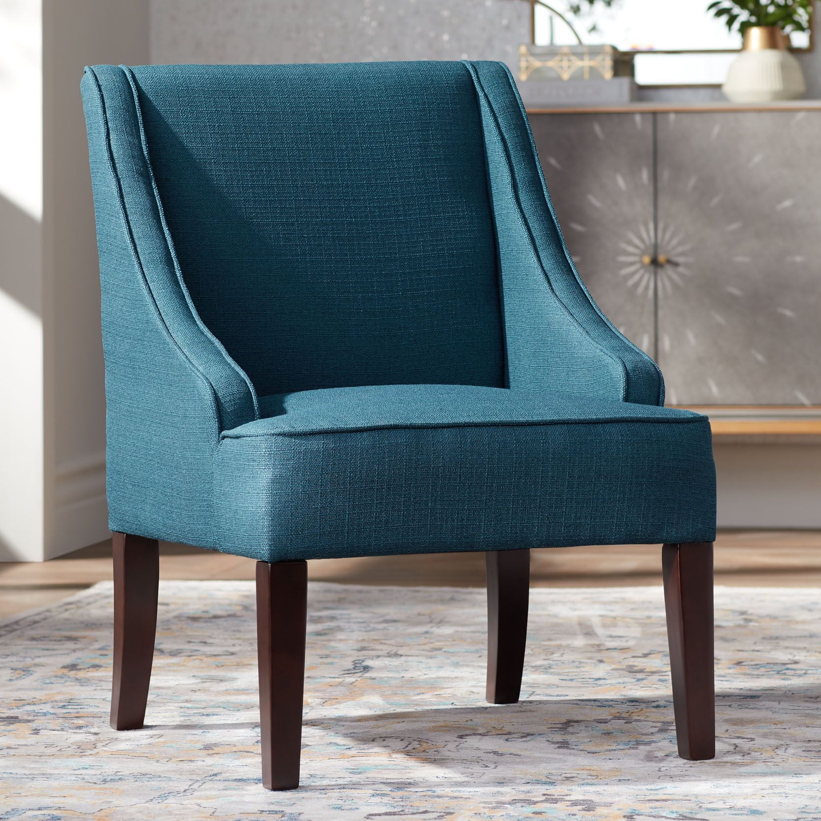 Elm Lane Dixon 35 1/4" Blue Fabric Swoop Arm Chair - Walmart.com