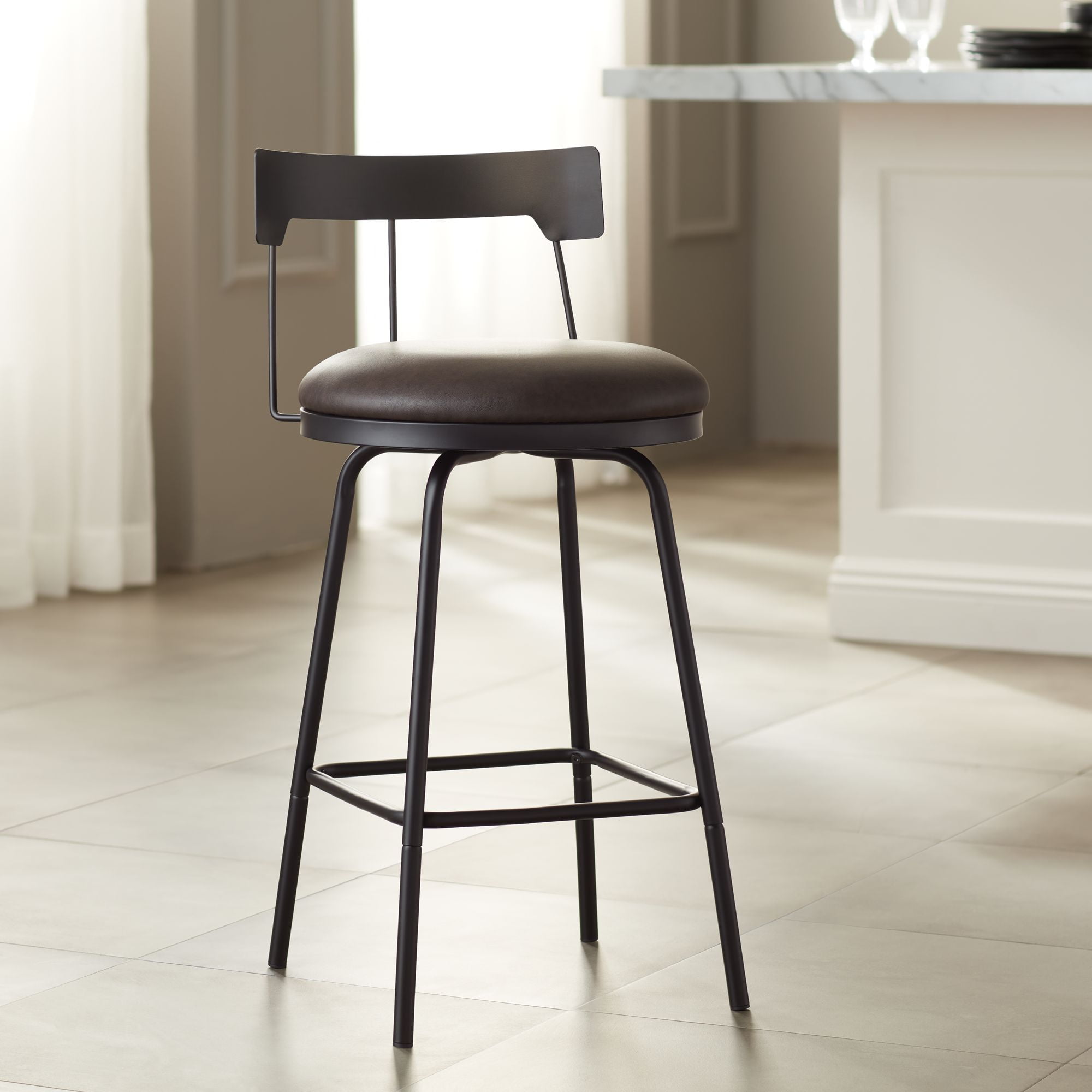 Elm Lane Maxwell Metal Swivel Bar Stool Matte Black 26" High Rustic ...