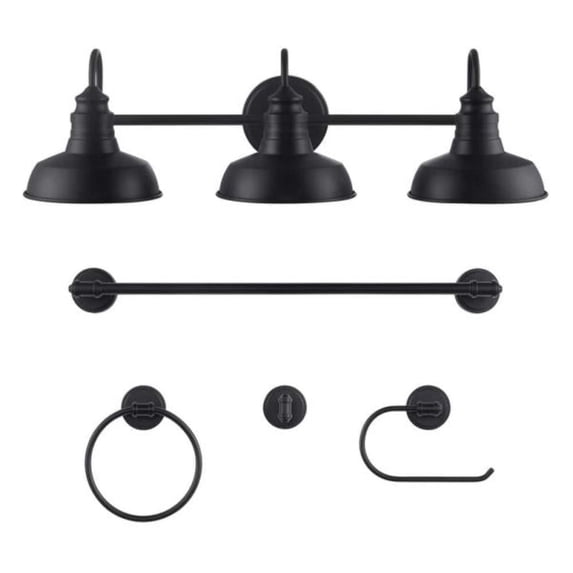 Elmcroft 29 in. 3-Light Matte Black Farmhouse Vanity with 4-Piece ...