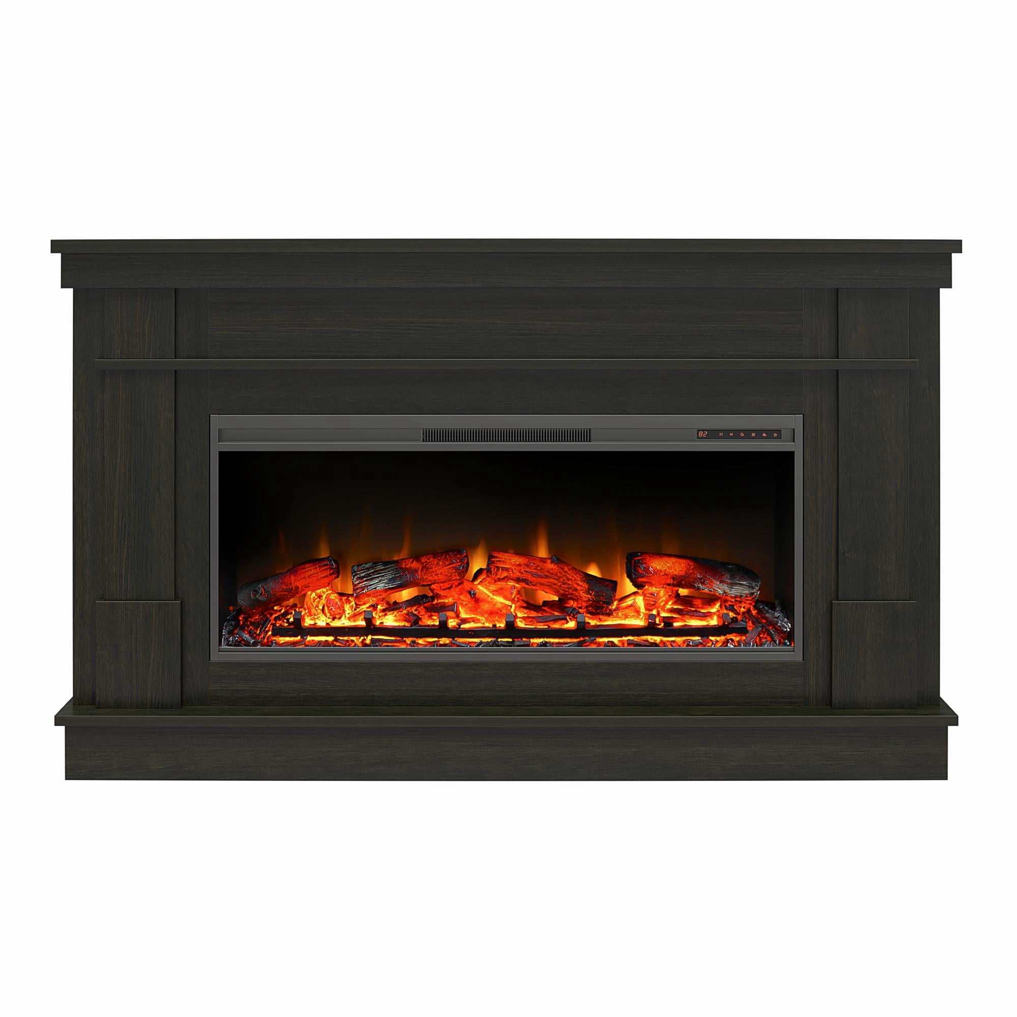 Ameriwood Home Elmcroft Electronic Fireplace with Wide Mantel, Charred ...
