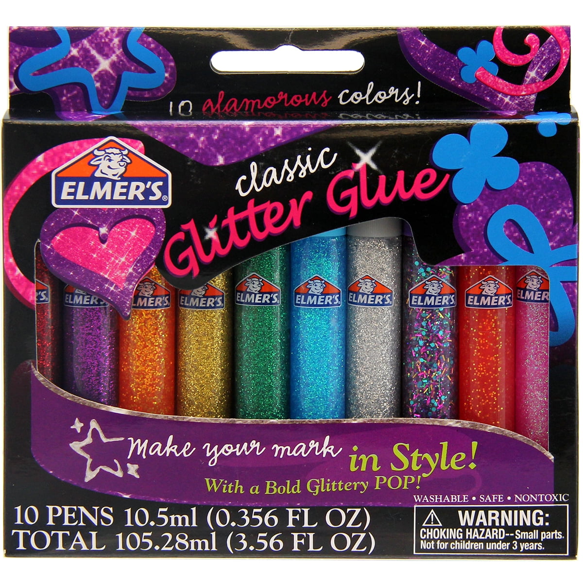 Elmer's 3D Washable Glitter Glue Pens, 10 Count, Classic Rainbow Color ...