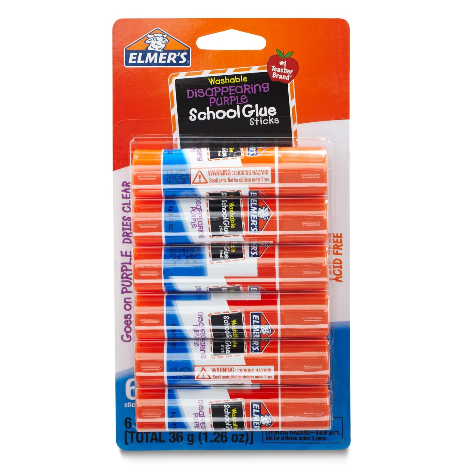 Elmer's Disappearing Purple School Glue Sticks Washable, 0.21 Ounce, 6 ...