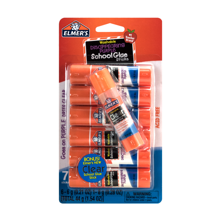 Elmer’s Disappearing Purple School Glue Sticks with Bonus Clear Glue ...