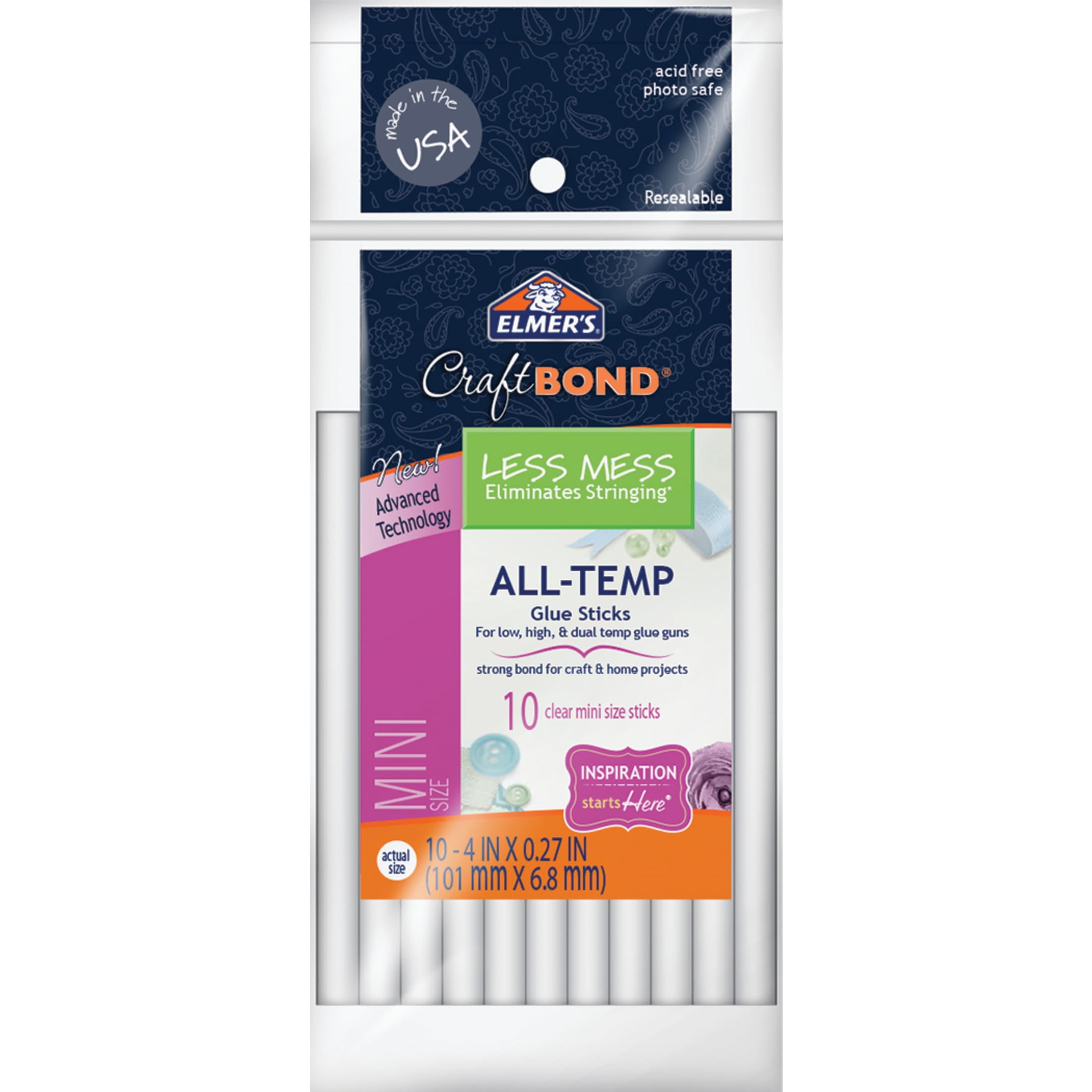 Elmer's Less Mess Hot Glue Sticks, 4 in, Mini, 10/Pkg. - Walmart.com