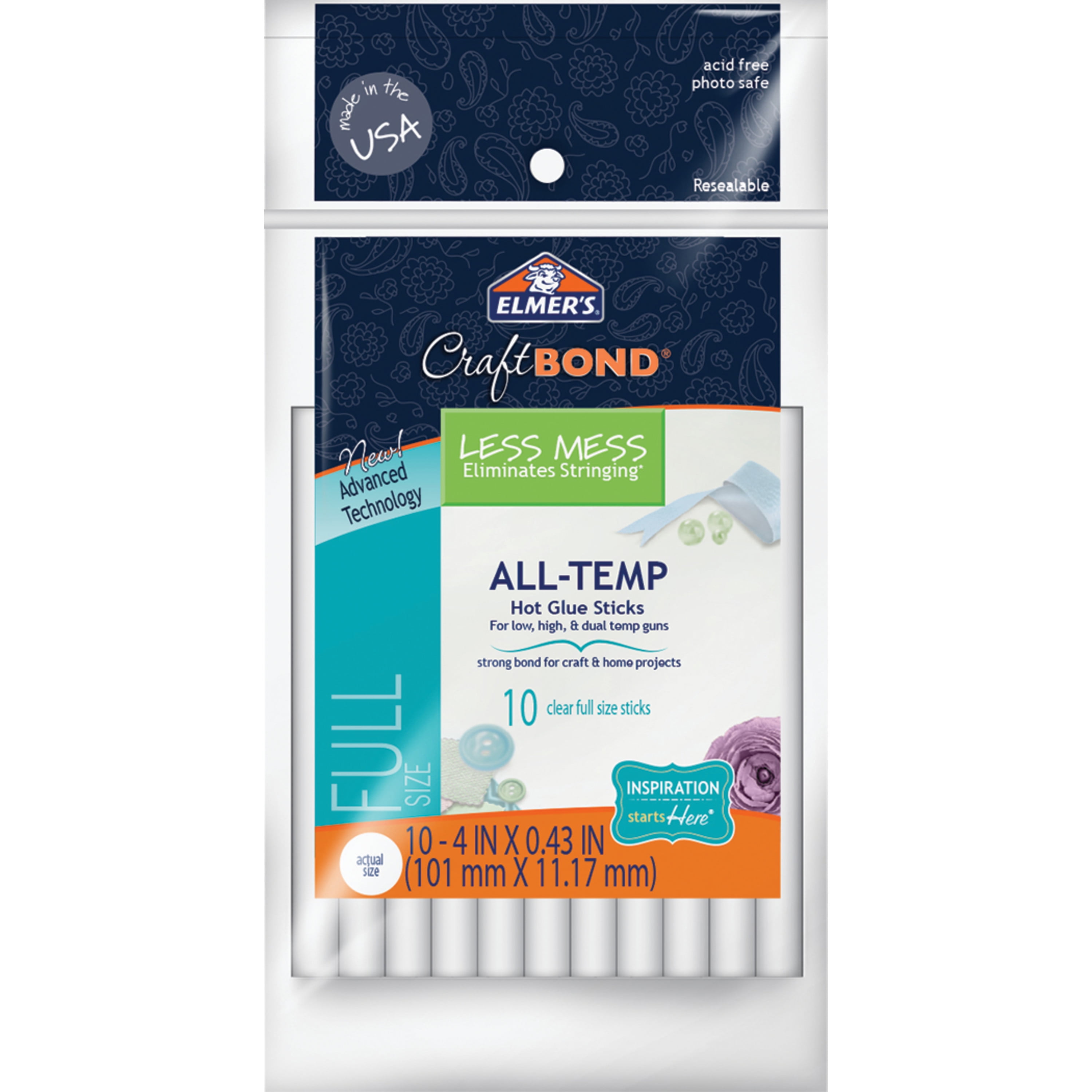 Elmer's Less Mess Hot Glue Sticks, 4in, Full Size, 10/Pkg. - Walmart.com