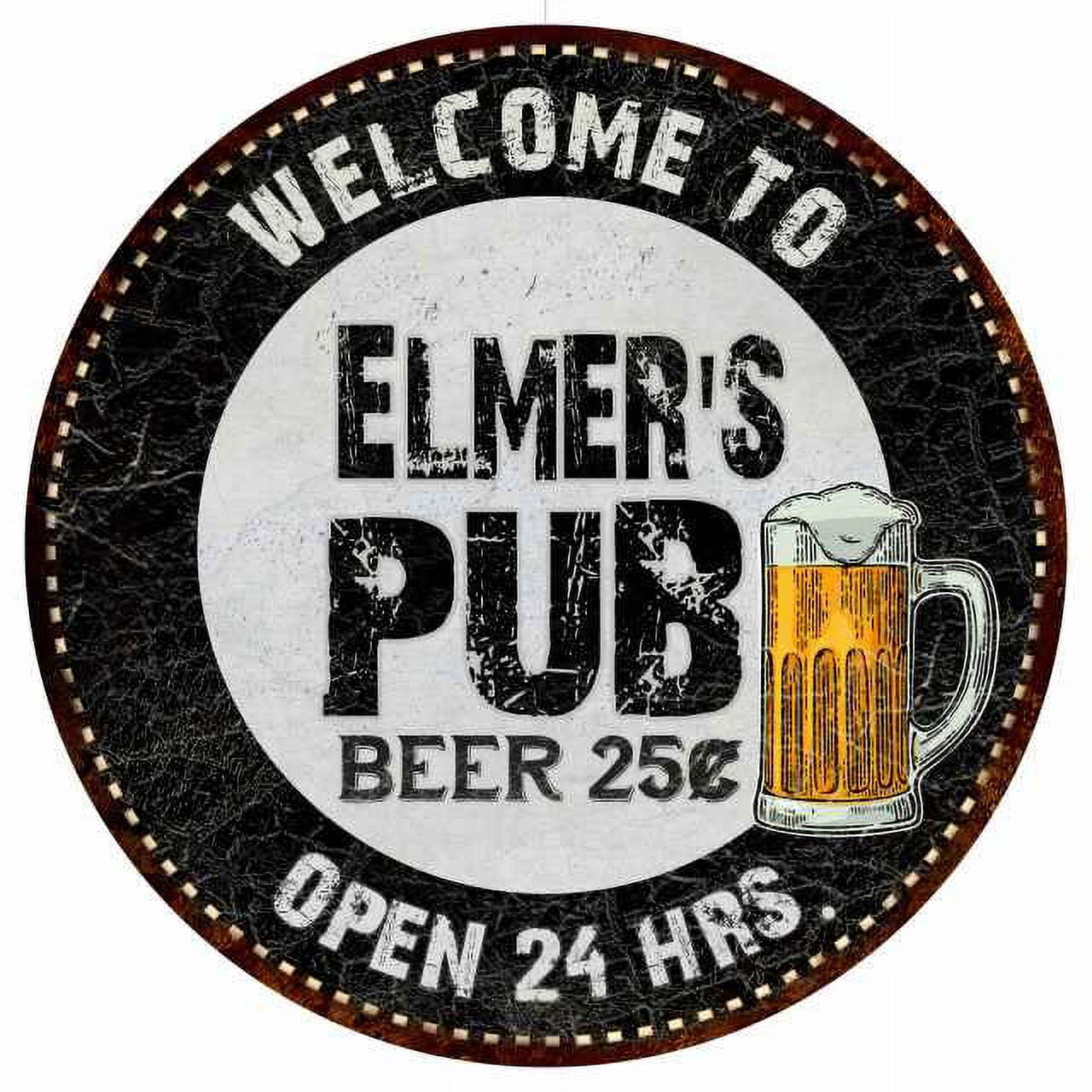 Elmer's Pub 12" Round Metal Sign Beer Bar Black Wall Décor Gift ...