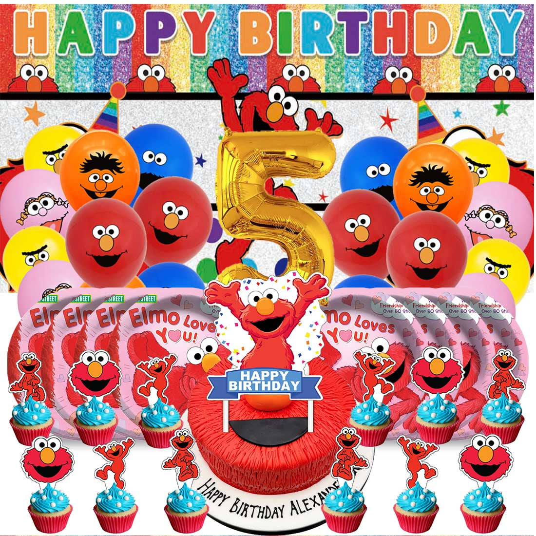 Elmo Balloons Party Supplies 5th Decor Tableware Birthday Cake Topper ...