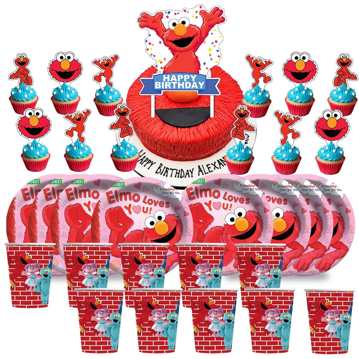 Elmo Birthday Cups Party Supplies Plates Fans Decorations Cake Topper ...