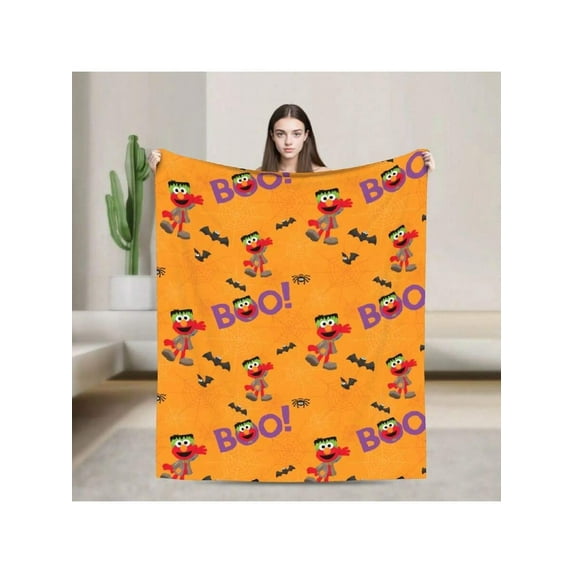 Elmo Halloween Boo Pattern Blanket S-Sesames Streets Warm Soft Plush ...