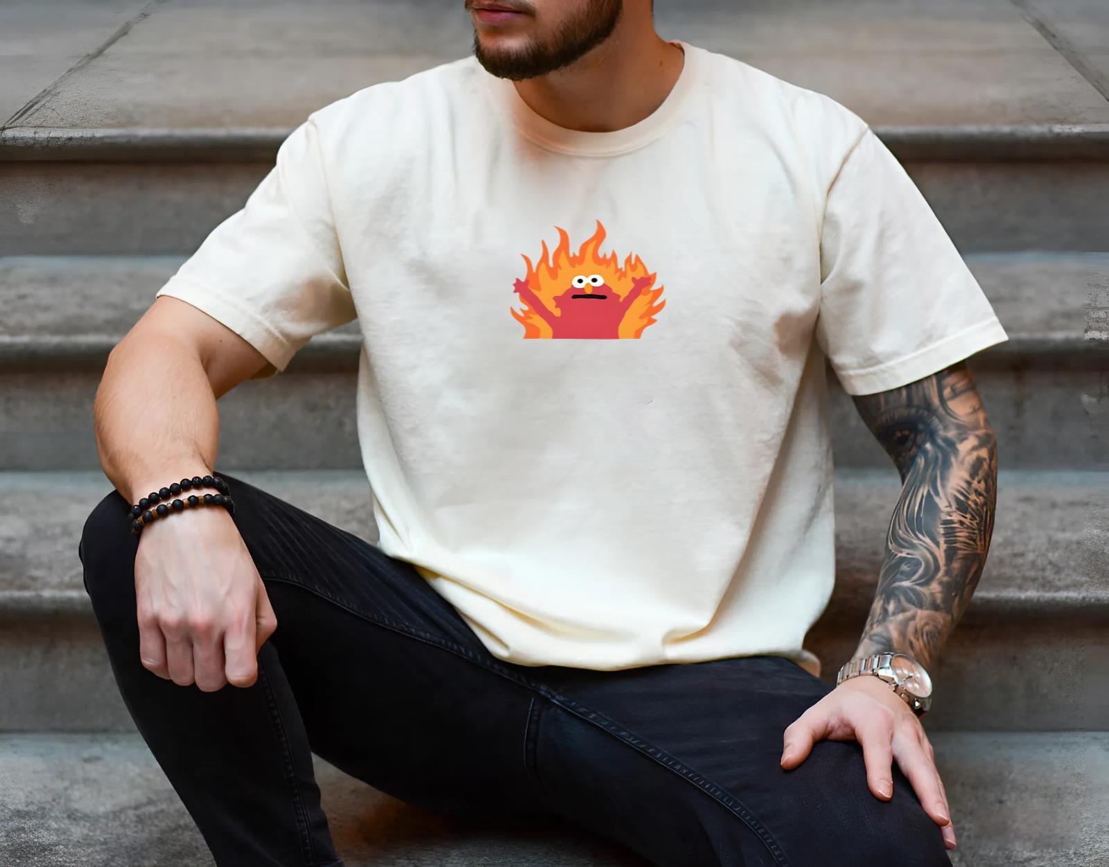 Elmo In Fire Sesame Street Funny Meme St Elmo's Fire Shirt, for men ...