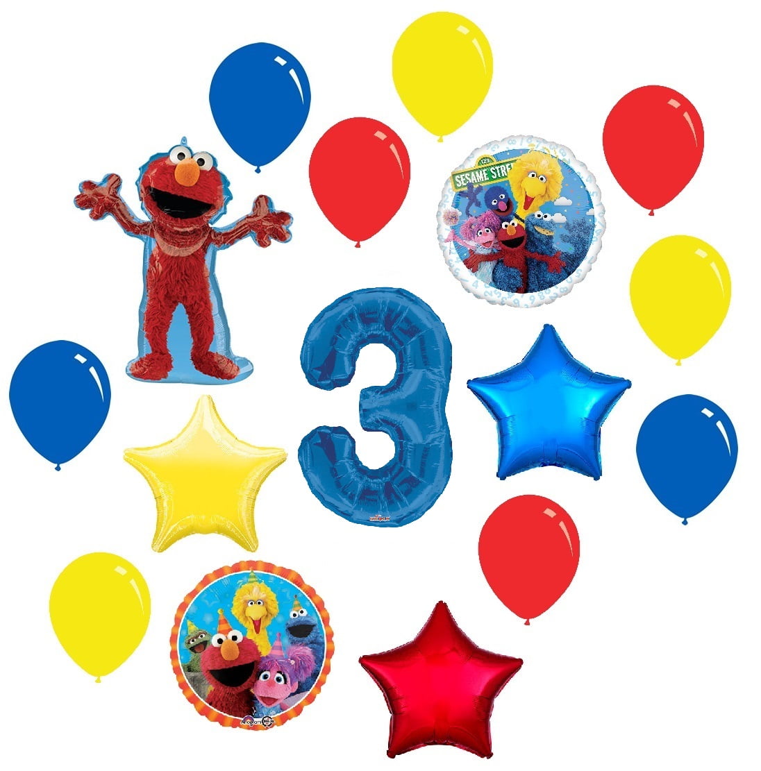 Elmo Sesame Street 3rd Birthday Party 16 Piece Supplies Balloon ...