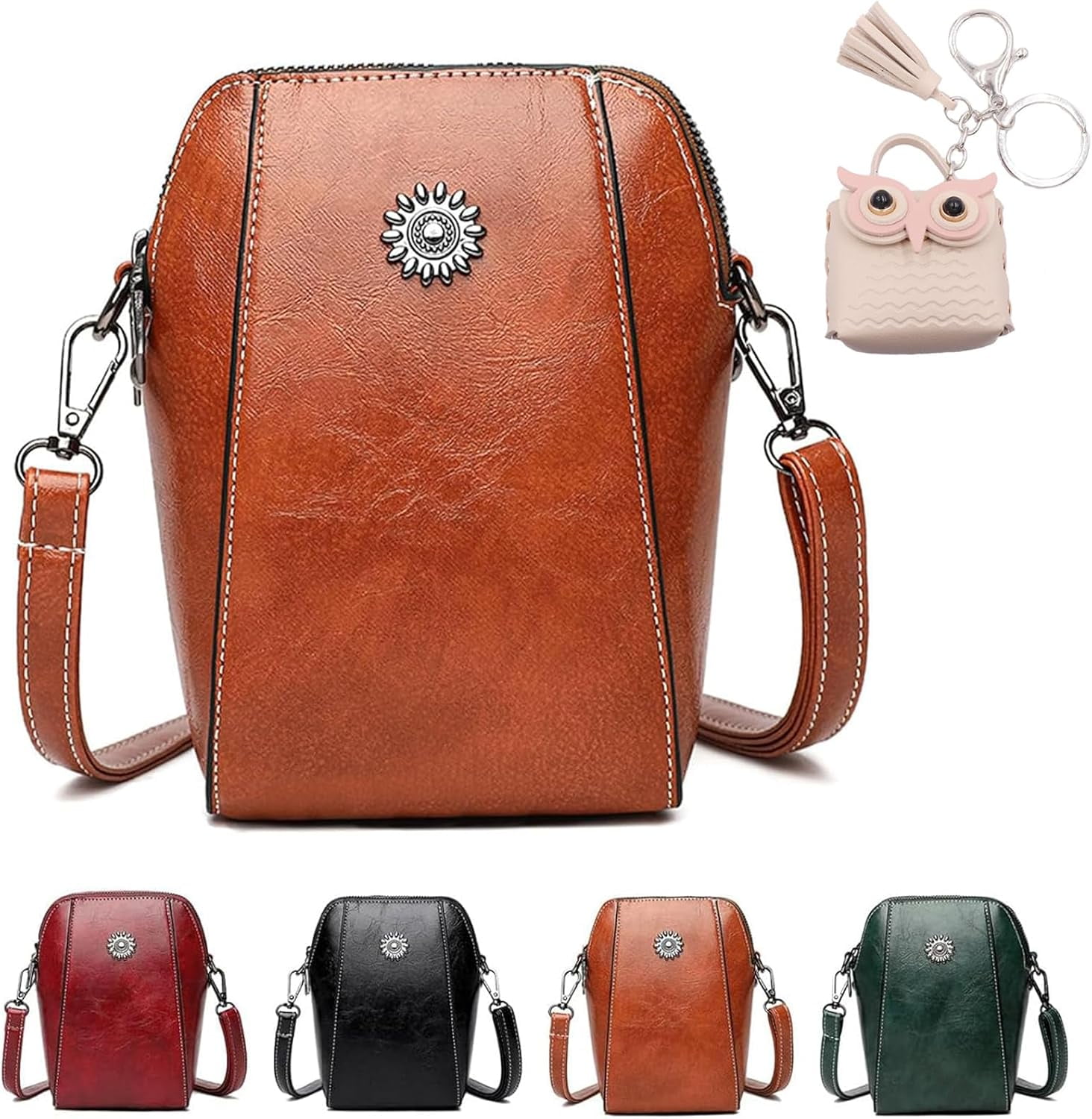 Elmyse Crossbody Bag Leather, Retro All-Match Vertical Cellphone Bag ...