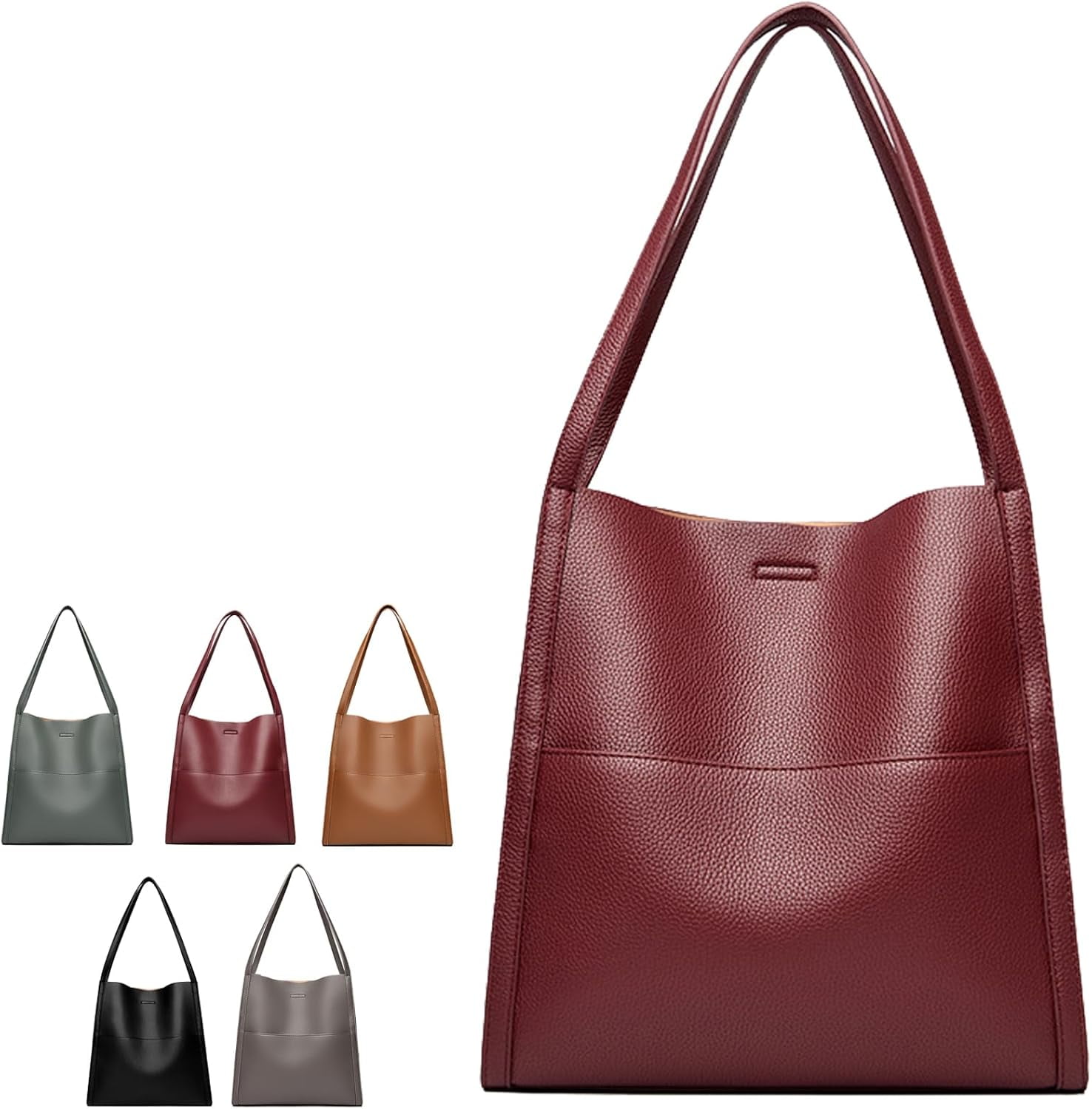 Elmyse Solid Color Simple Genuine Leather Shoulder Bag, Elmsye ...