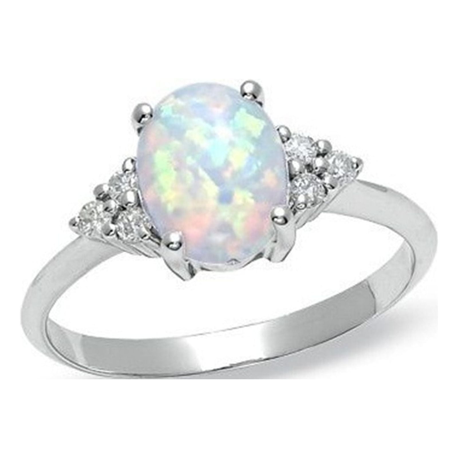 Elneeya Clearance Rings for Women Oval White Fire Opal Ring 925 Sterling Silver Gemstone Jewelry ...