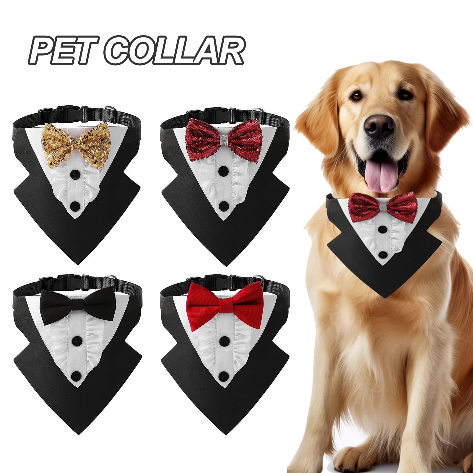 Elodia Pet Collar Sequined Bow Dog Bandana Collar Adjustable ...