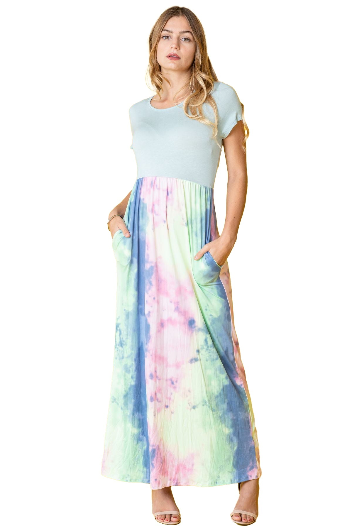 Eloges Women's Short Sleeve Contrast Tie Dye Maxi Dress with Pockets ...