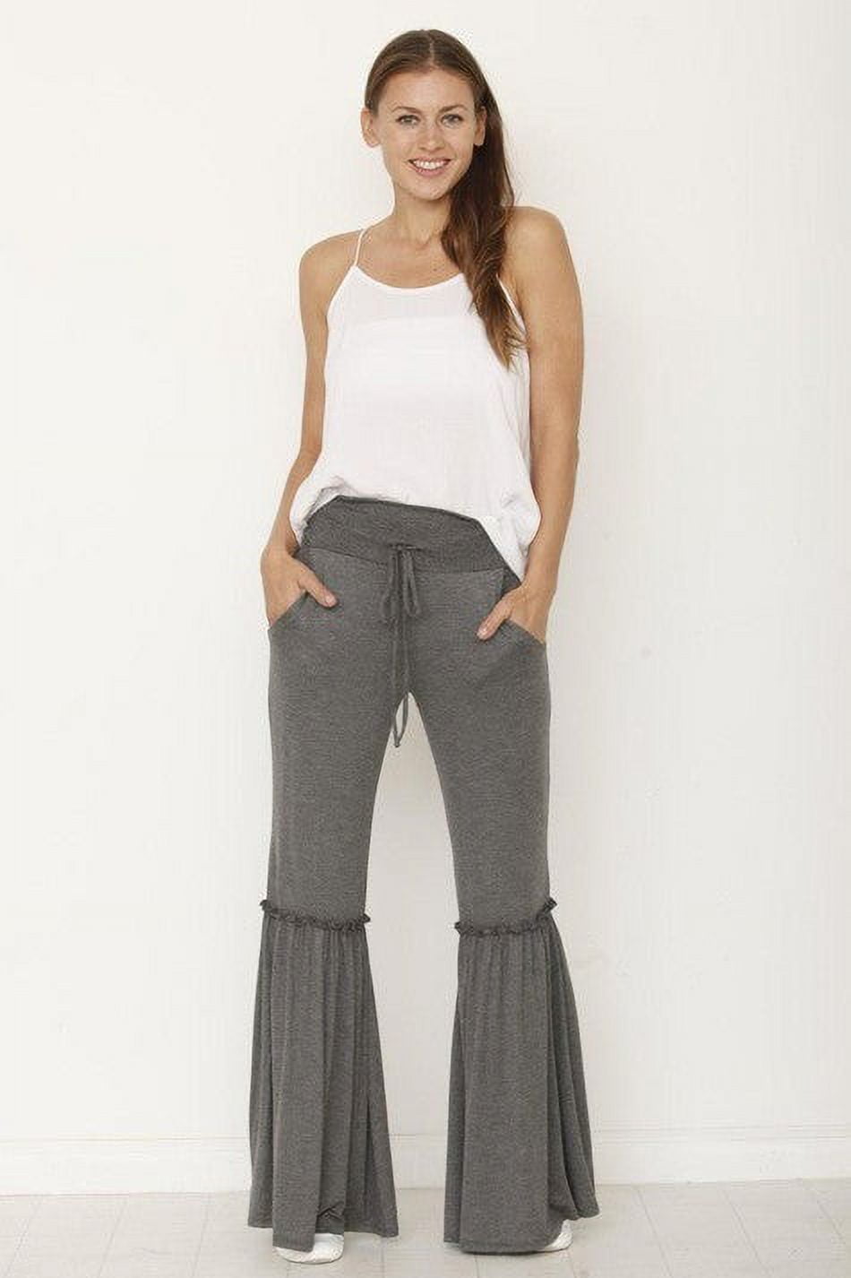 Eloges Women's Solid Ruffle Trim Bell Bottom Drawstring Pants - Walmart.com