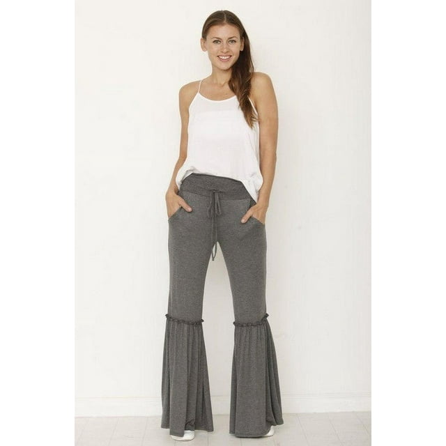 Eloges Women's Solid Ruffle Trim Bell Bottom Drawstring Pants - Walmart.com