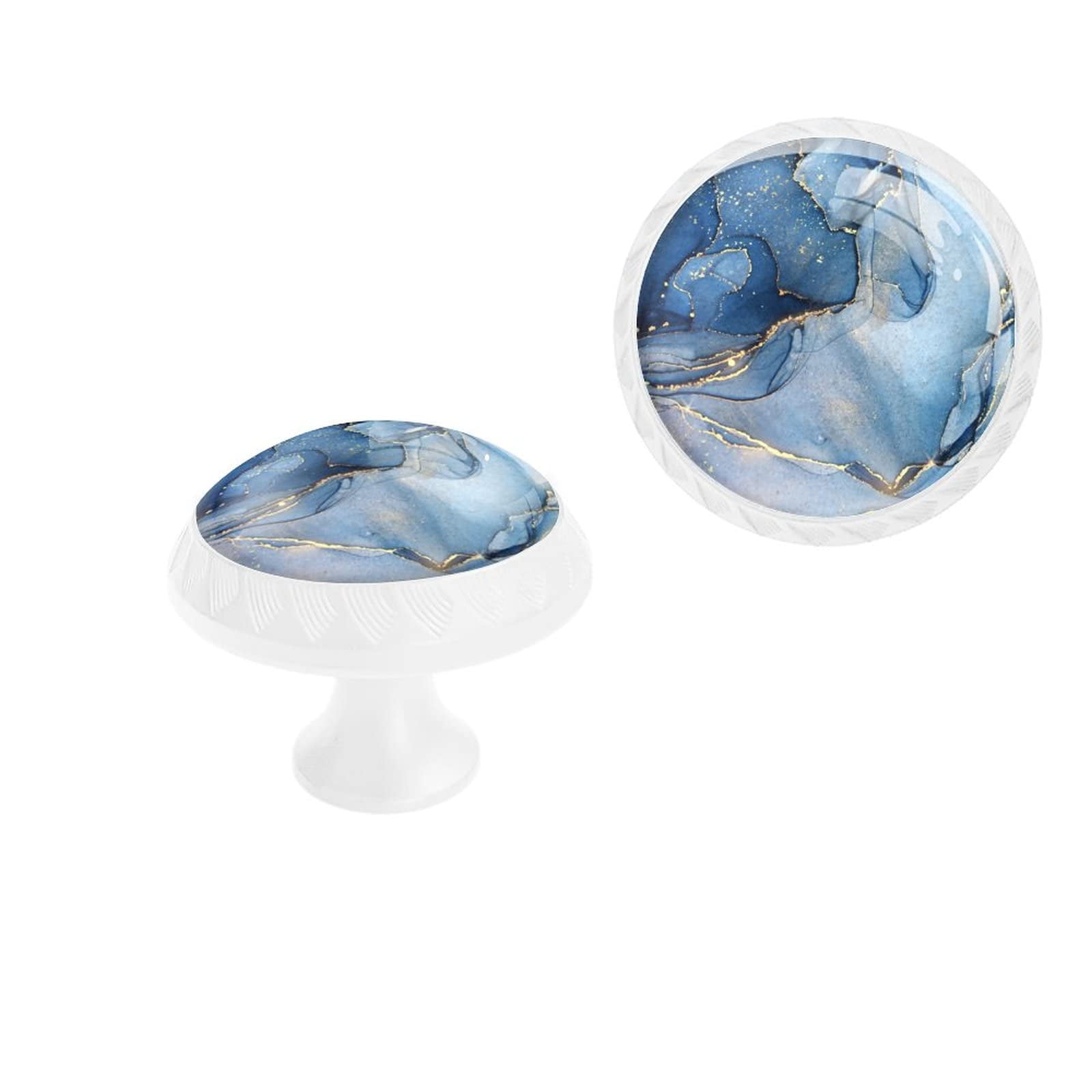 Elohiym 6 Pack White Drawer Knobs,Blue Cyan Marble with Golden Stains ...