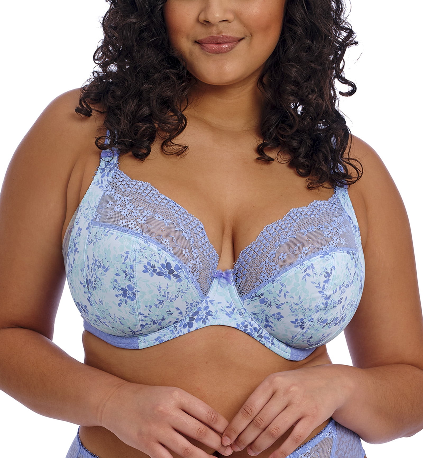 Elomi Lucie Banded Stretch Lace Plunge Underwire Bra (4490),42FF,Cornflower - Walmart.com