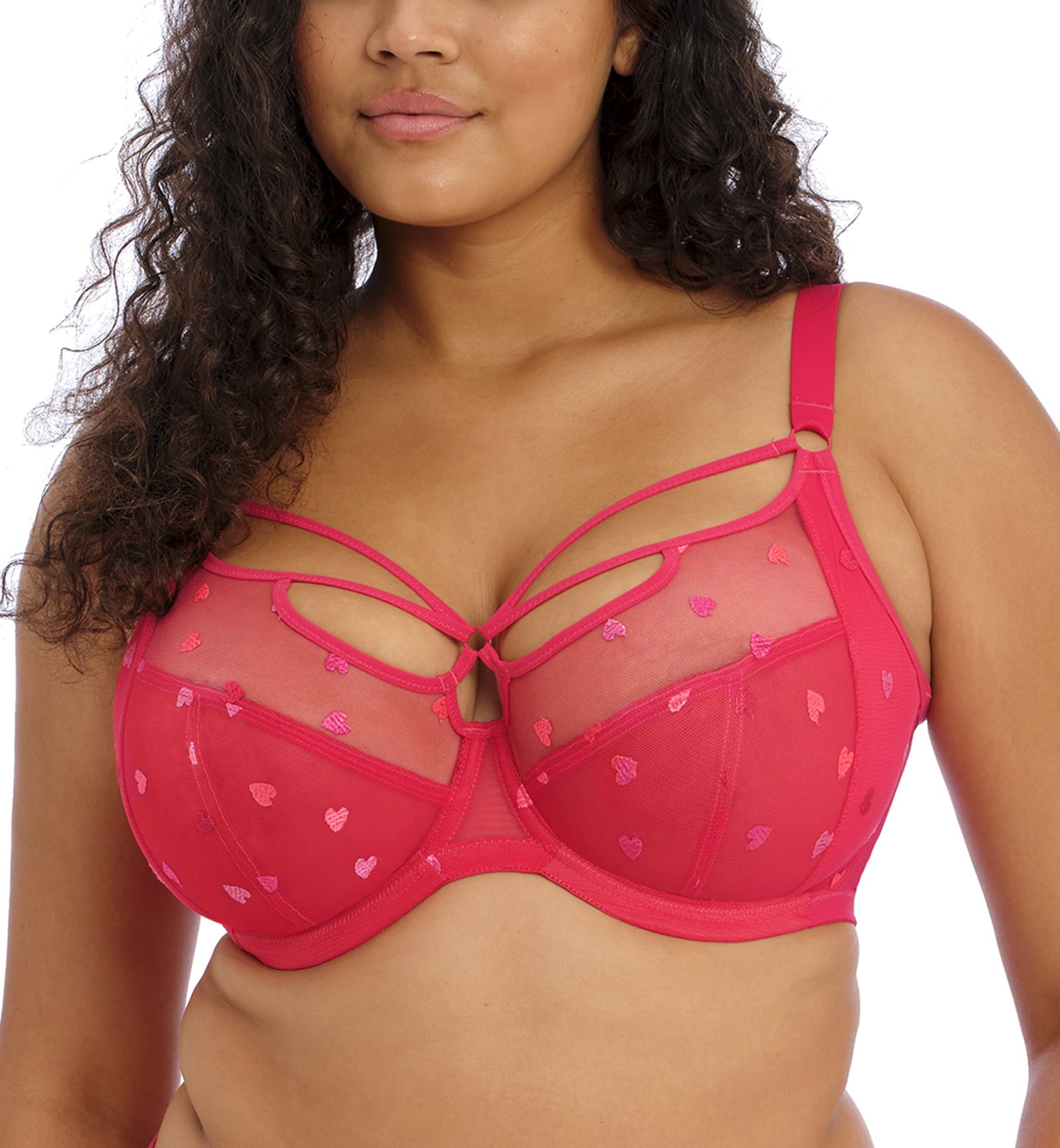 Elomi Sachi Strappy Plunge Underwire Bra (4353),38E,Red Confetti - Walmart.com