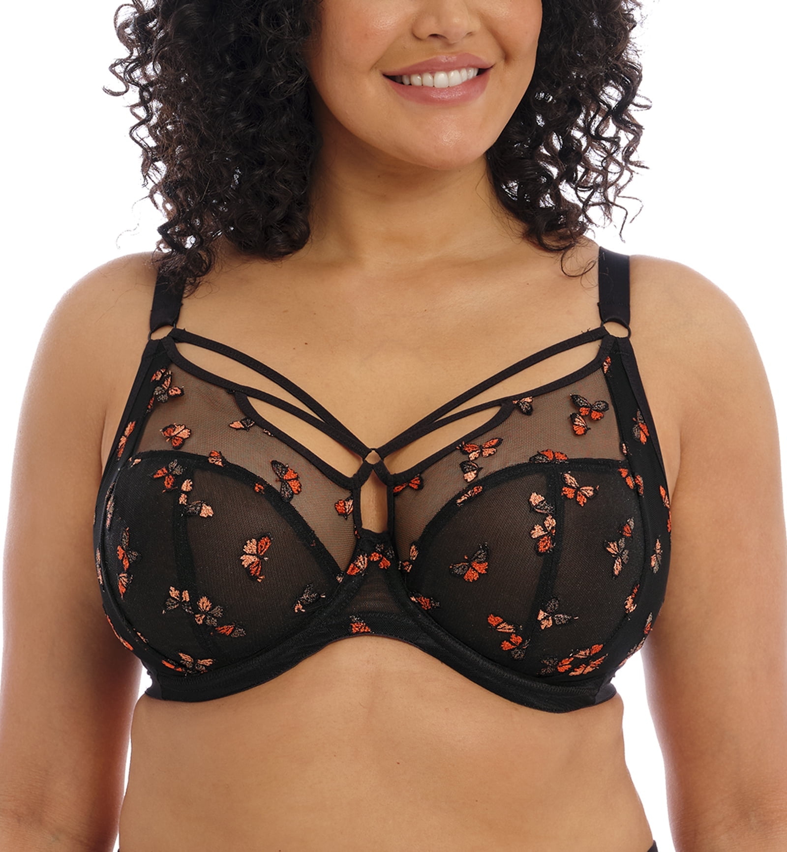 Elomi Sachi Strappy Plunge Underwire Bra (4353),40FF,Black Butterfly - Walmart.com