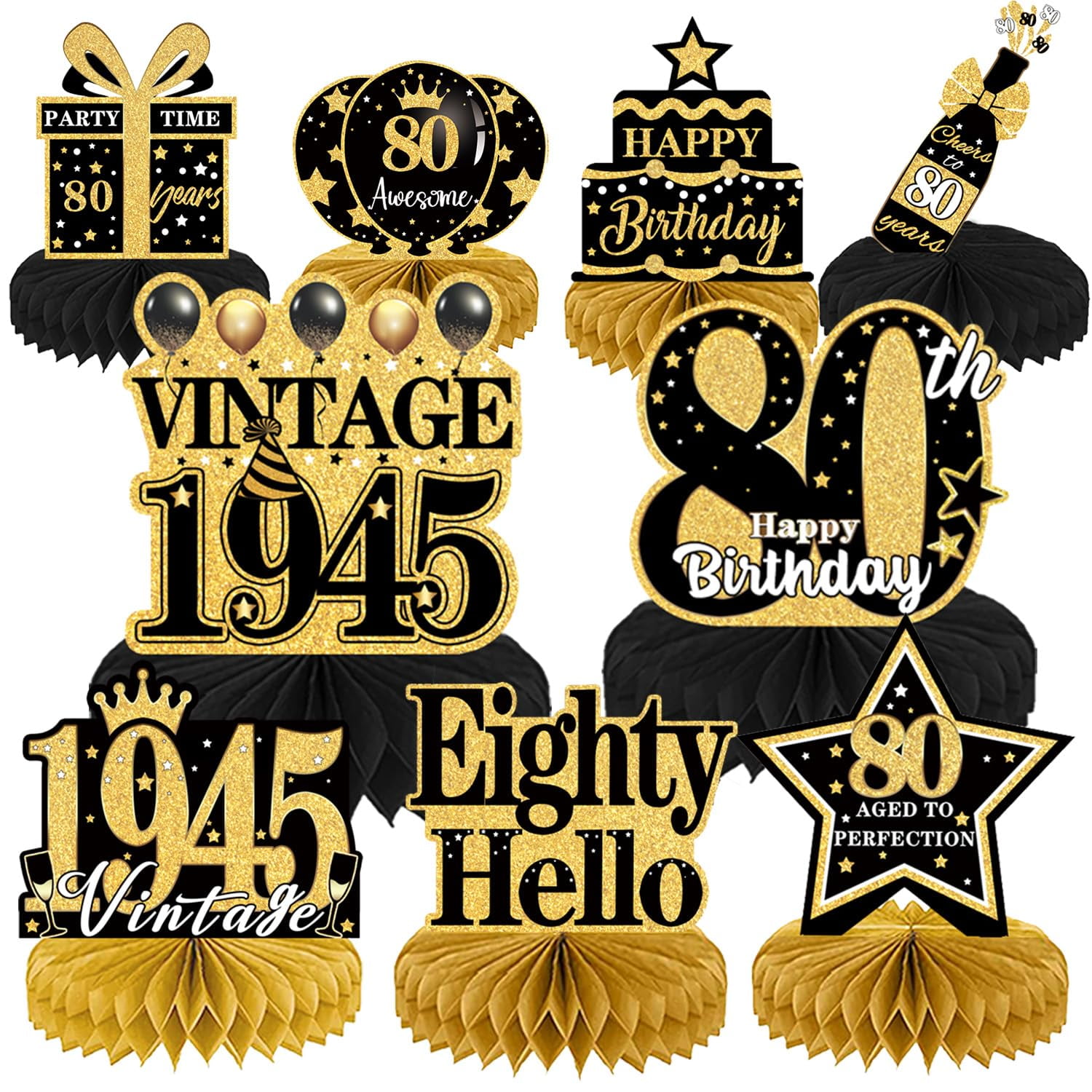 Elomy 80th Birthday Decorations DHF10 for Men - 9PCS Vintage 80th Birthday Party Table Decor ...