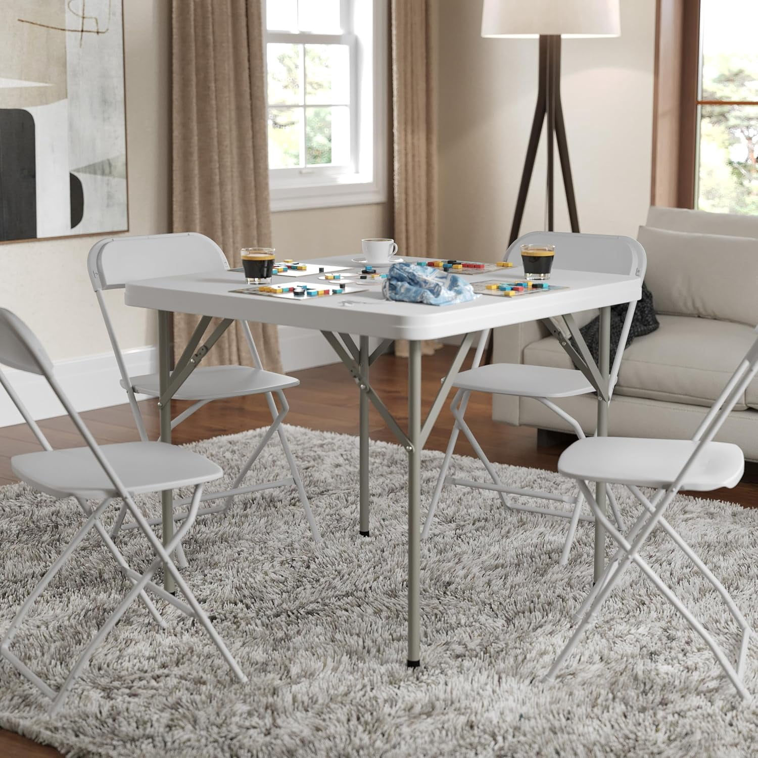 Elon 2.85' Square All-Occasion Plastic Folding Event Table with Locking ...